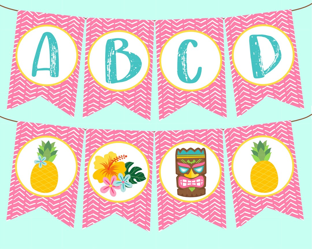 Full Alphabet Pink Luau Banner for Luau Birthday Party, Baby Shower ...