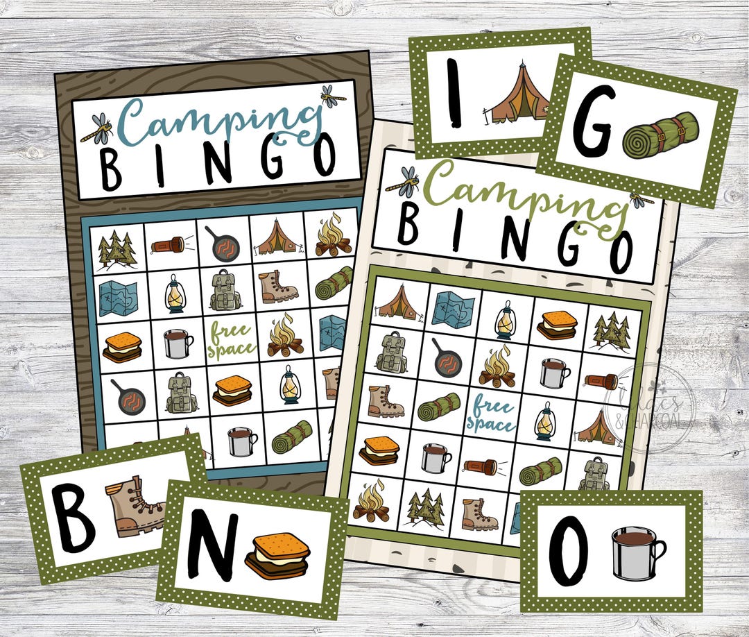 Printable Camping Bingo Game Set! 12 Card Set W/ Calling Cards. Camping ...