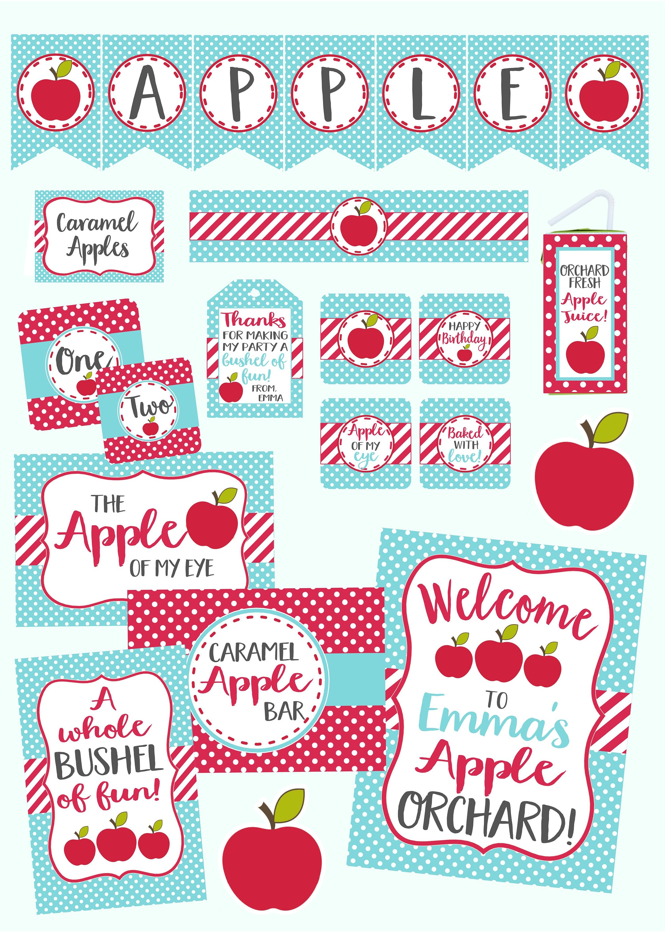 Apple Party Printable Decoration Package. Apple of My Eye, Apple ...