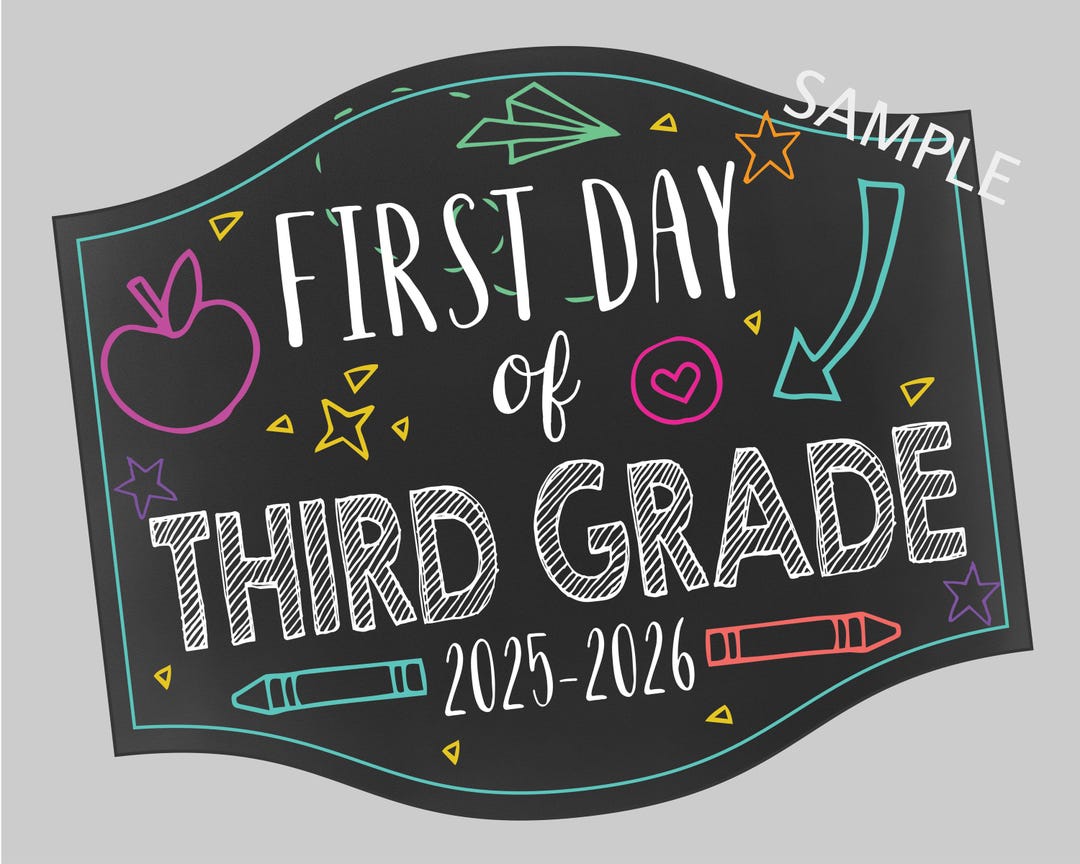 Third Grade First Day of School Doodle Sign. School Photo Prop Sign ...