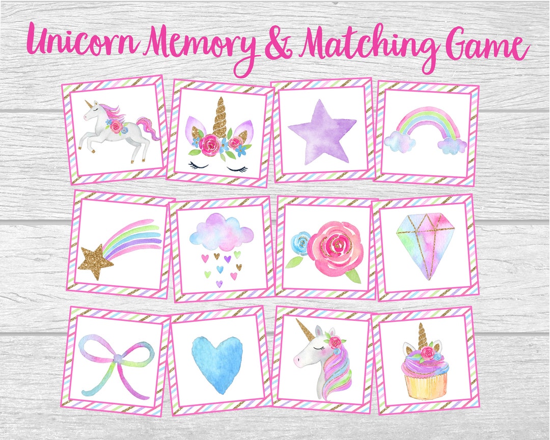 Unicorn Memory & Matching Game. Instant Digital Download Printable ...