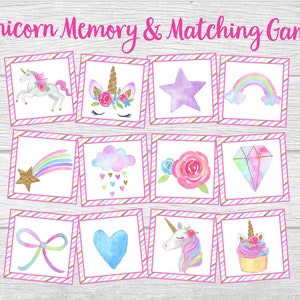 Unicorn Memory & Matching Game. Instant Digital Download Printable ...