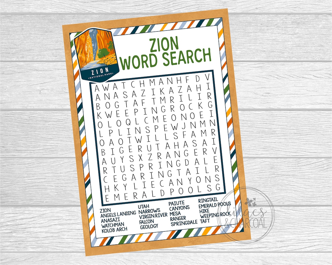 Printable Zion NP Word Search. Word Search for National Parks, Travel ...