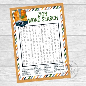 Printable Zion NP Word Search. Word Search for National Parks, Travel ...