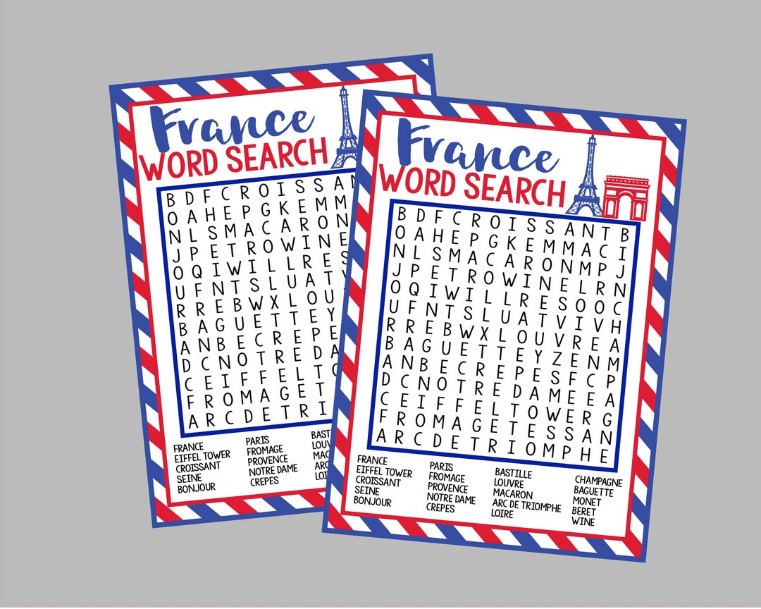 Printable France Word Search. Word Search for French Party, Bastille ...