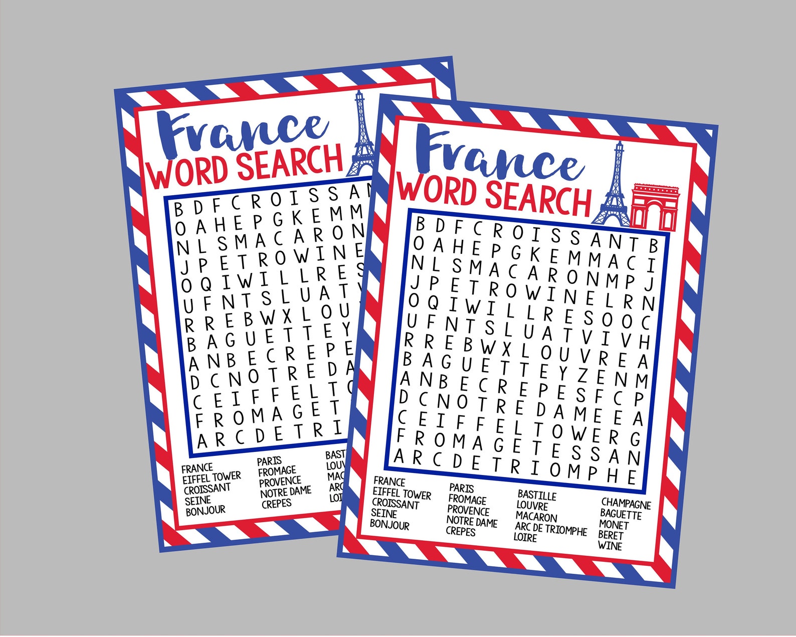 Printable France Word Search. Word Search for French Party, Bastille ...