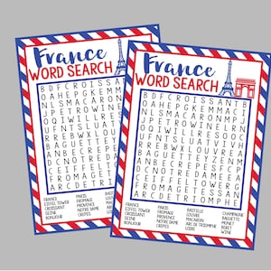 Printable France Word Search. Word Search for French Party, Bastille ...