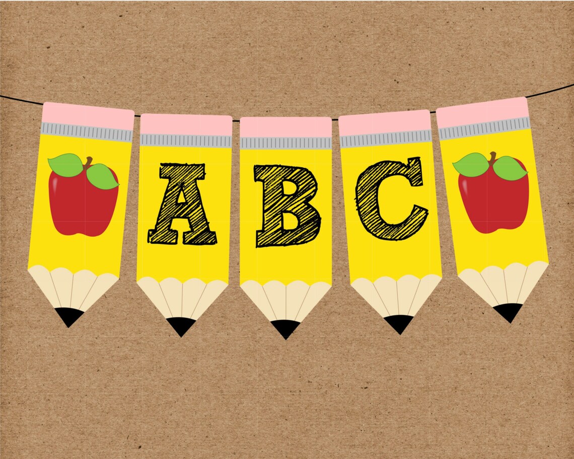 Back to School Pencil Banner. FULL ALPHABET, Instant Digital Download ...