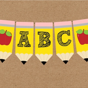 Back to School Pencil Banner. FULL ALPHABET, Instant Digital Download ...