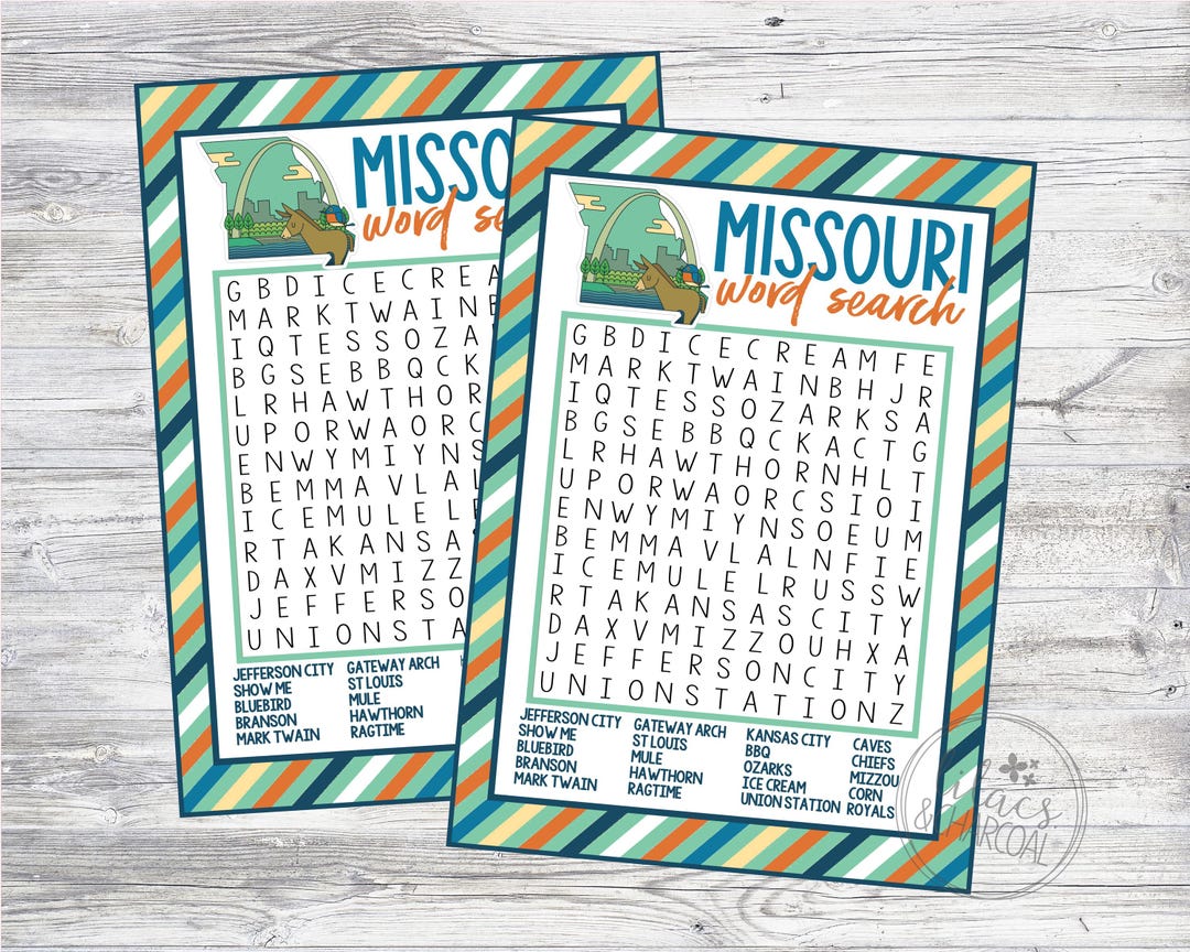 Printable Missouri Word Search. Word Search for Missouri US States ...