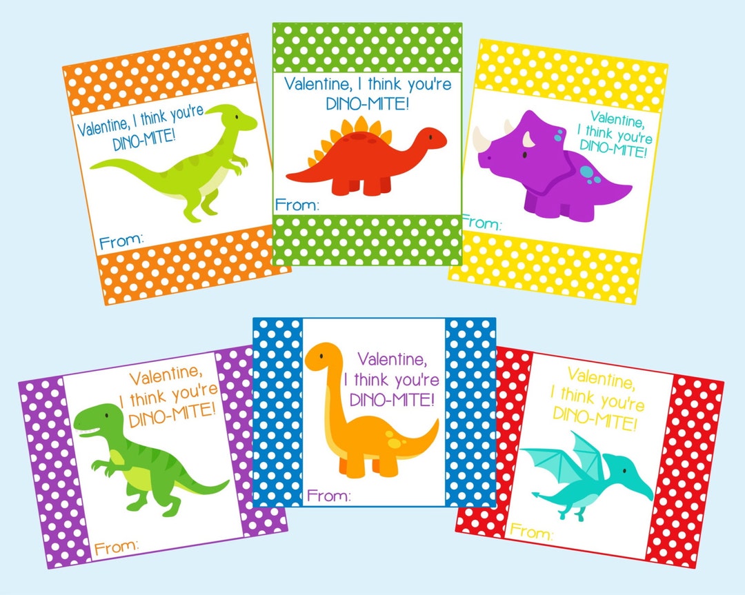 Dino-mite Valentine Package. Dinosaur Valentine Cards and Bag Toppers ...