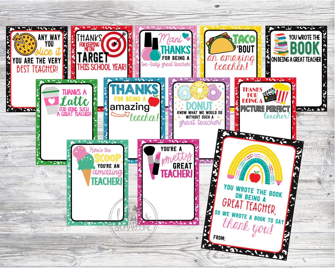 Printable Teacher Gift Card Book Bundle. 11 Gift Card Holders Plus ...