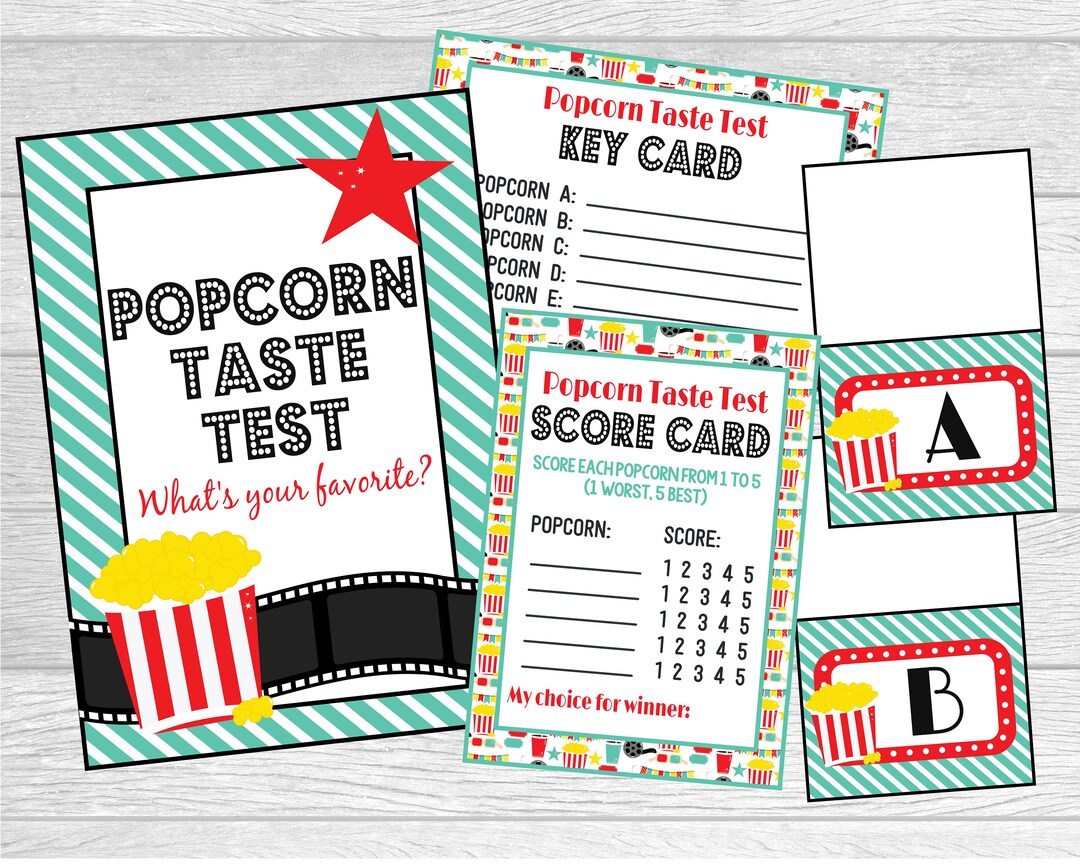 Printable Popcorn Taste Test Set for Movie Night. Movie Night Party ...