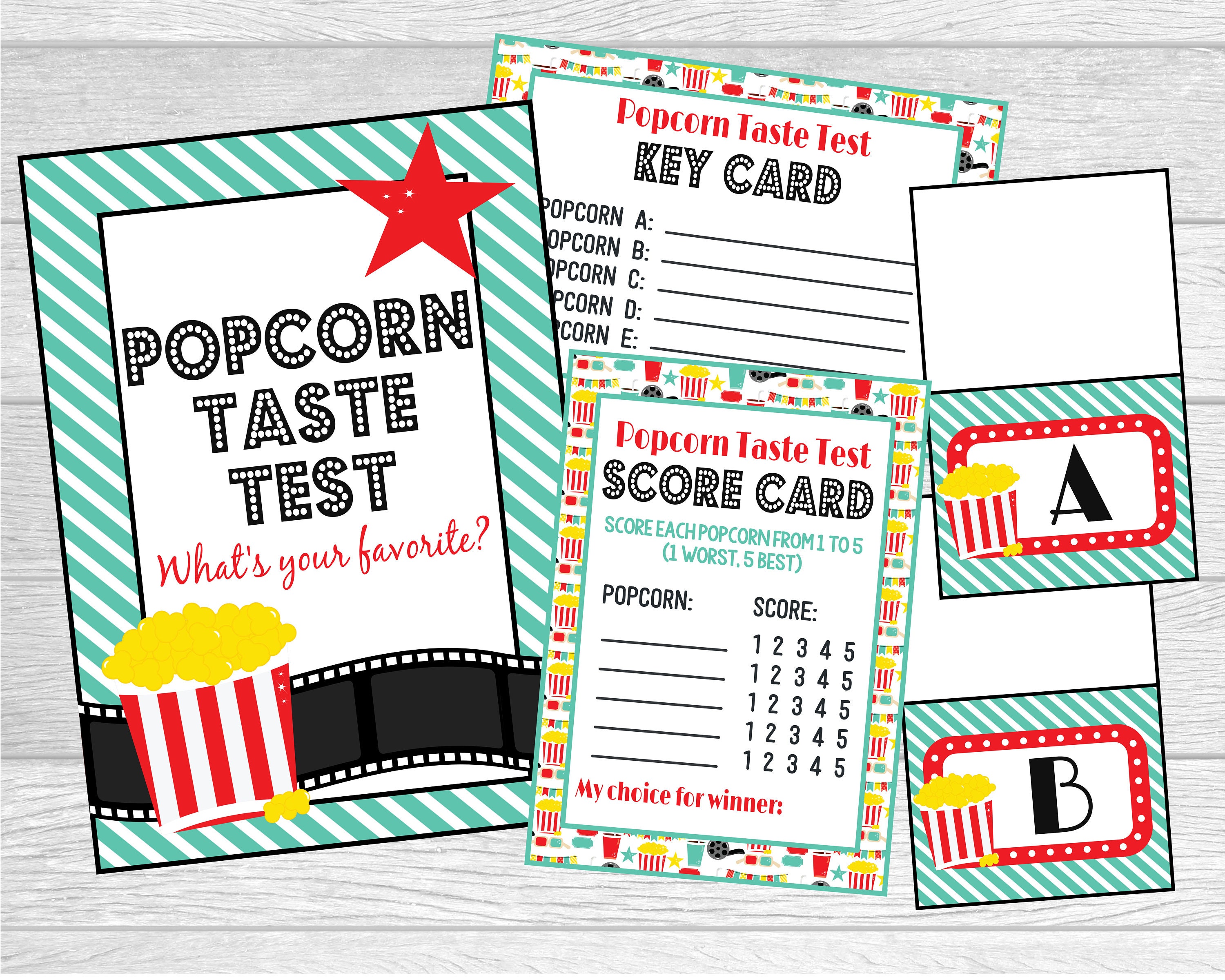 Printable Popcorn Taste Test Set for Movie Night. Movie Night Party ...