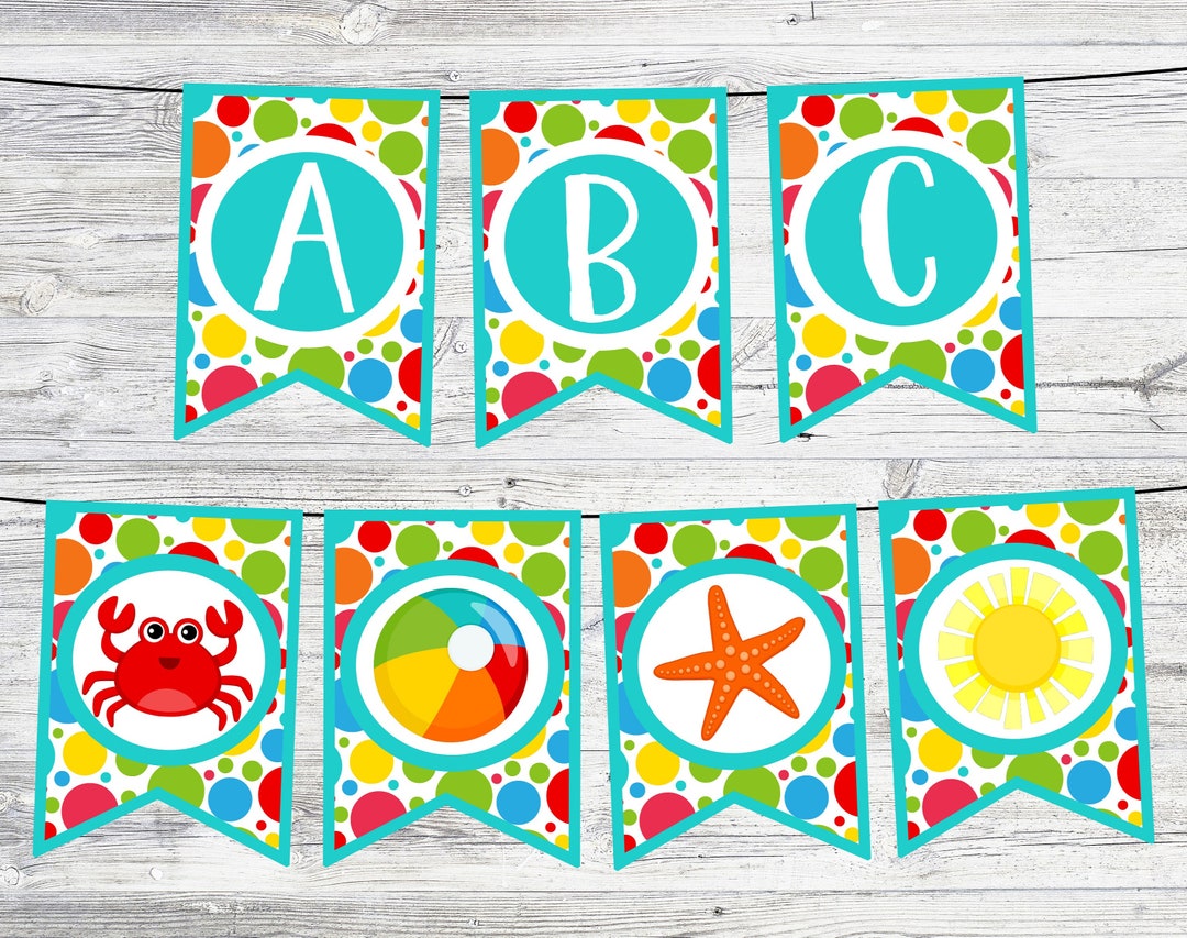 Printable Beach Party Banner Pack With Alphabet, Ages, Happy Birthday ...