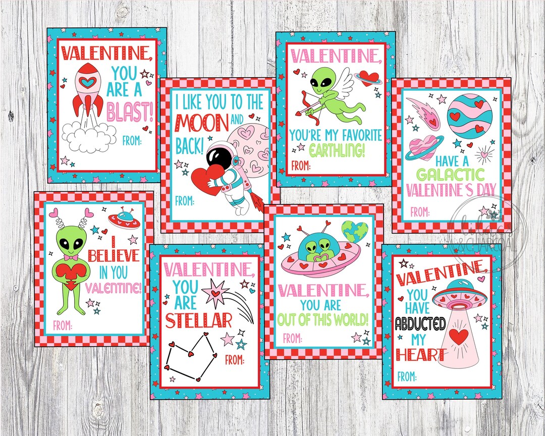 Printable Space Alien Out of This World Valentine's Day Cards. Instant ...
