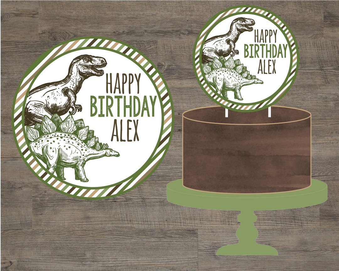 Printable Dinosaur Cake Topper. Green & Brown T-rex Stegosaurus ...