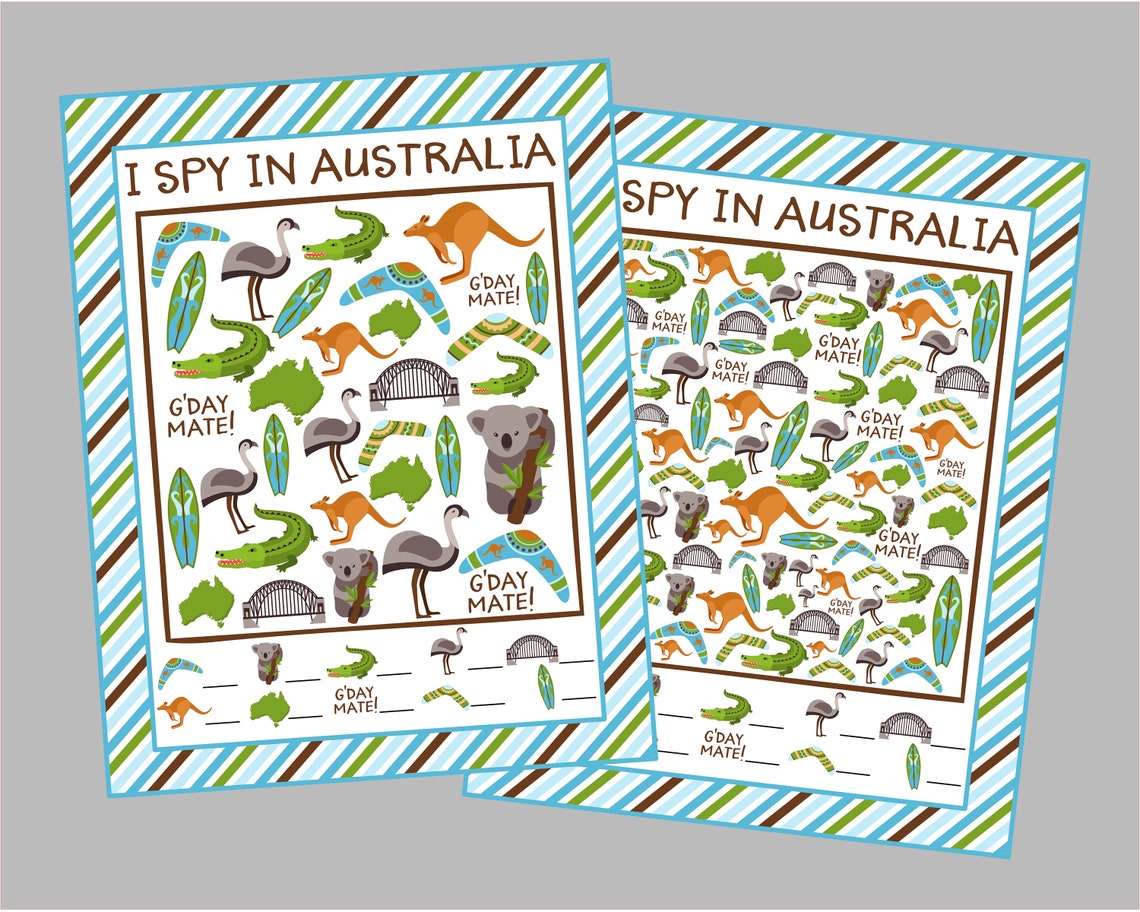 Australia I Spy Printable Games. 5 Different Sheets Easier to | Etsy