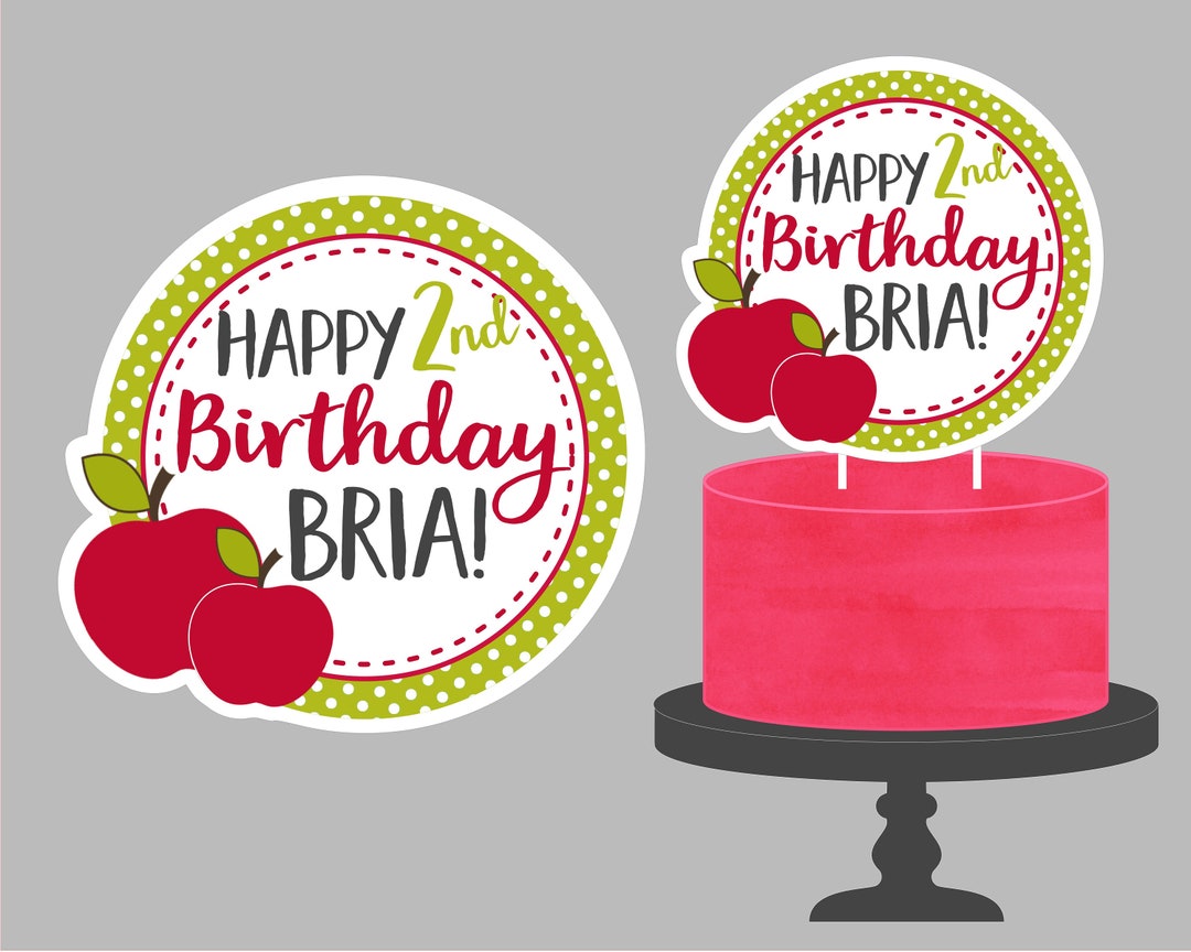 Printable Apple Birthday Cake Topper. Personalized Cake Topper for ...