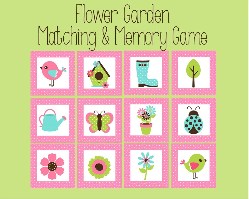 Flower Garden Memory and Matching Game. Instant Digital Download. Fun ...