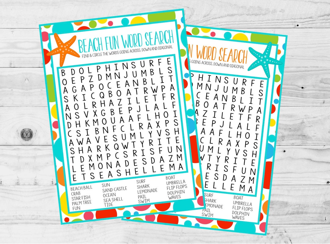 Beach Fun Word Search Game. Printable Instant Digital Download. Summer ...