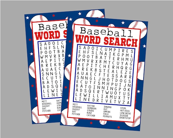 Baseball Word Search Game. Printable Word Search. Instant | Etsy