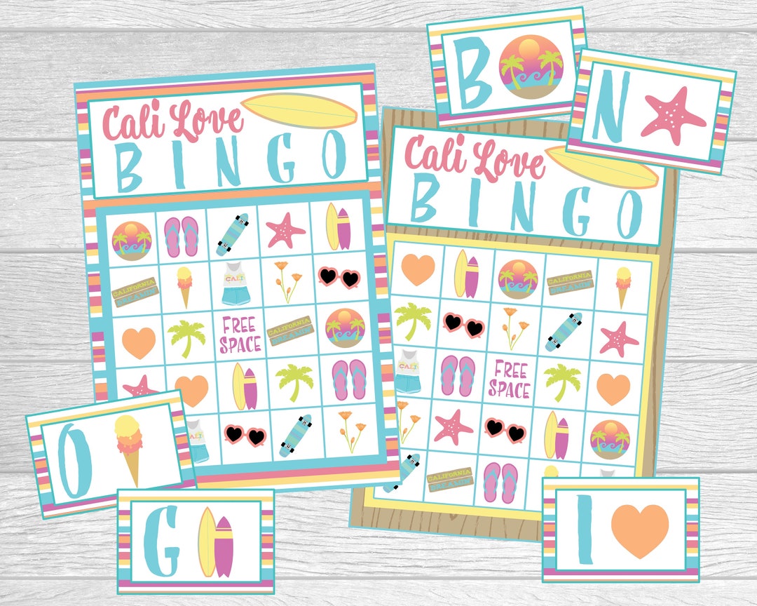 Printable Cali Love Surfer Girl Bingo Game Set! 12 Card Set W/ Calling ...