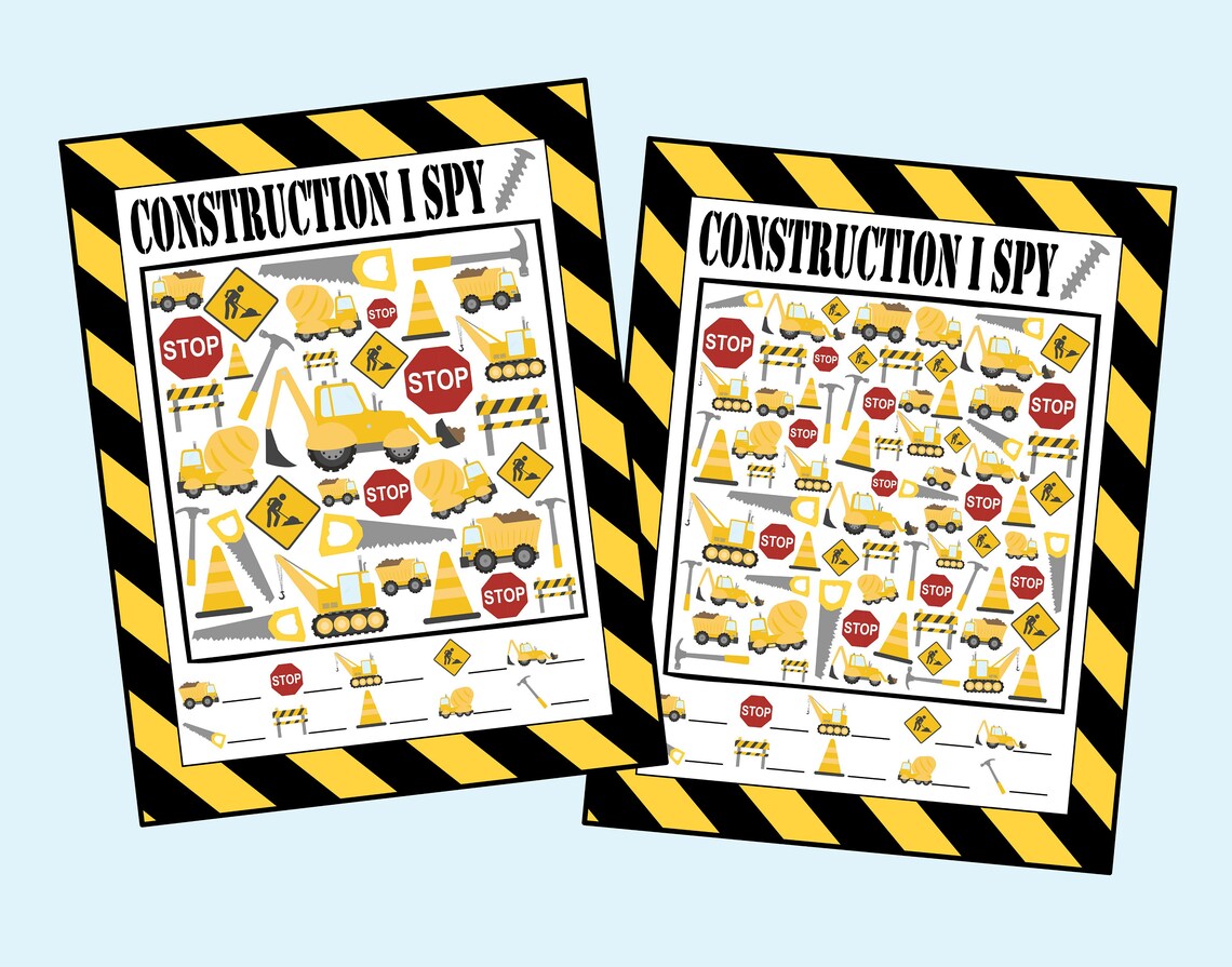 Construction I Spy Printable Games. 5 Games Easier to Harder. | Etsy