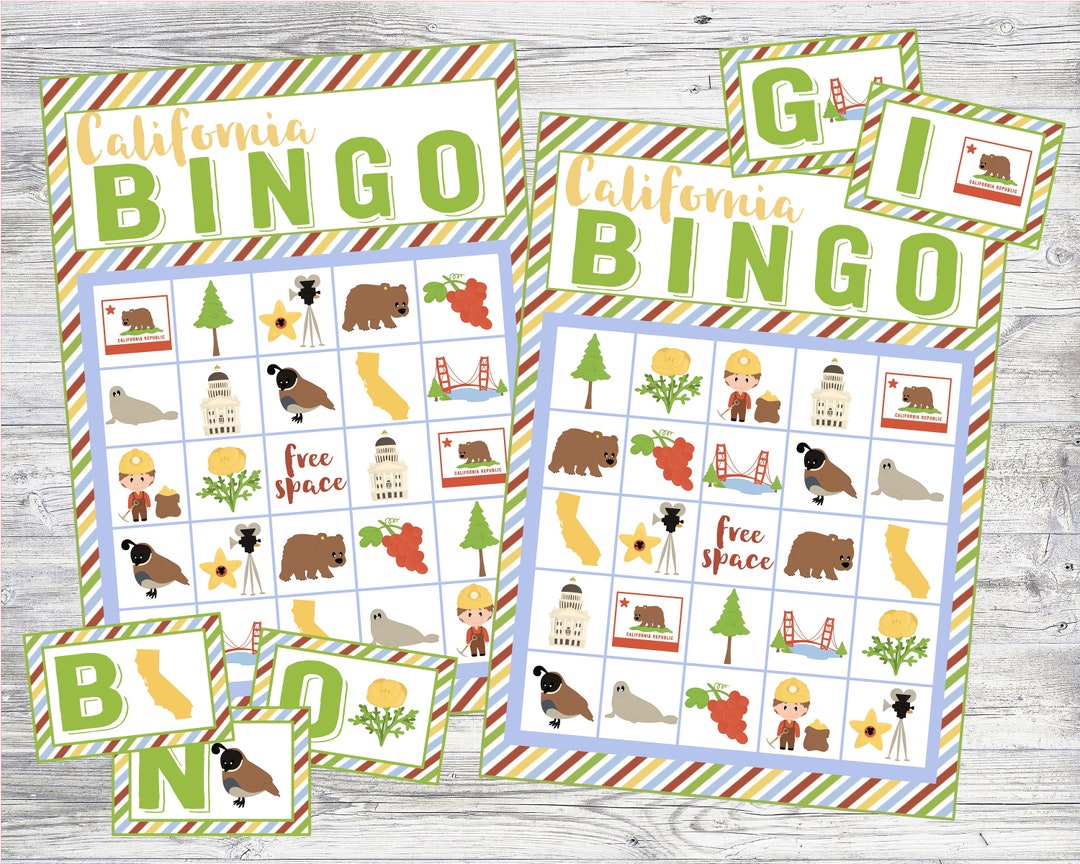 Printable California State Bingo Game. 12 Card Bingo Game Set for ...