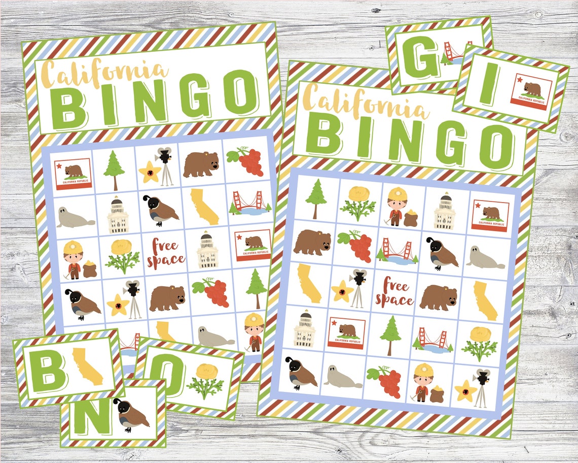 Printable California State Bingo Game. 12 Card Bingo Game Set - Etsy