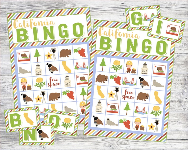 Printable California State Bingo Game. 12 Card Bingo Game Set - Etsy