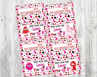 Valentine's Day Make Your Own Monster Printable Treat Favor Bag Topper ...