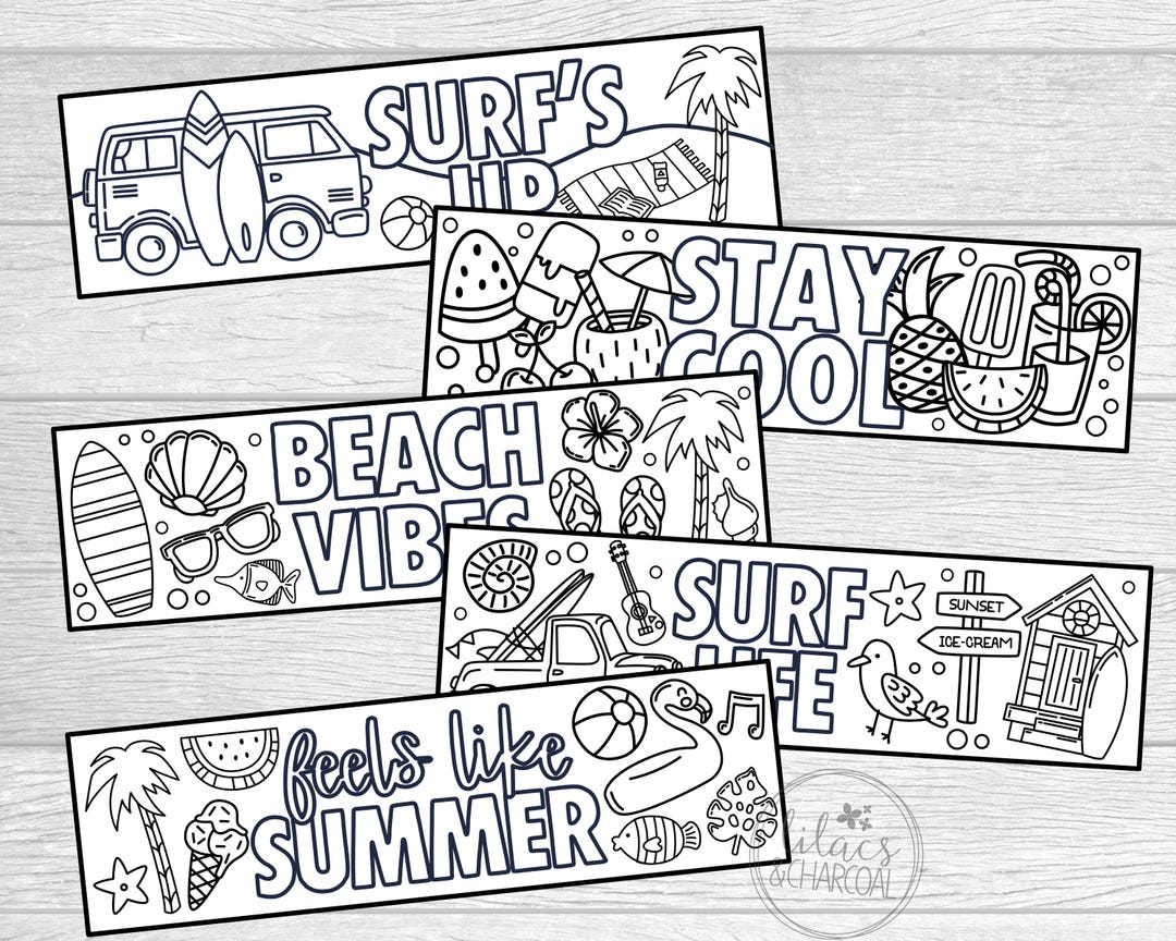 Printable Color Your Own Surfer Beach Bookmarks. Instant Digital ...