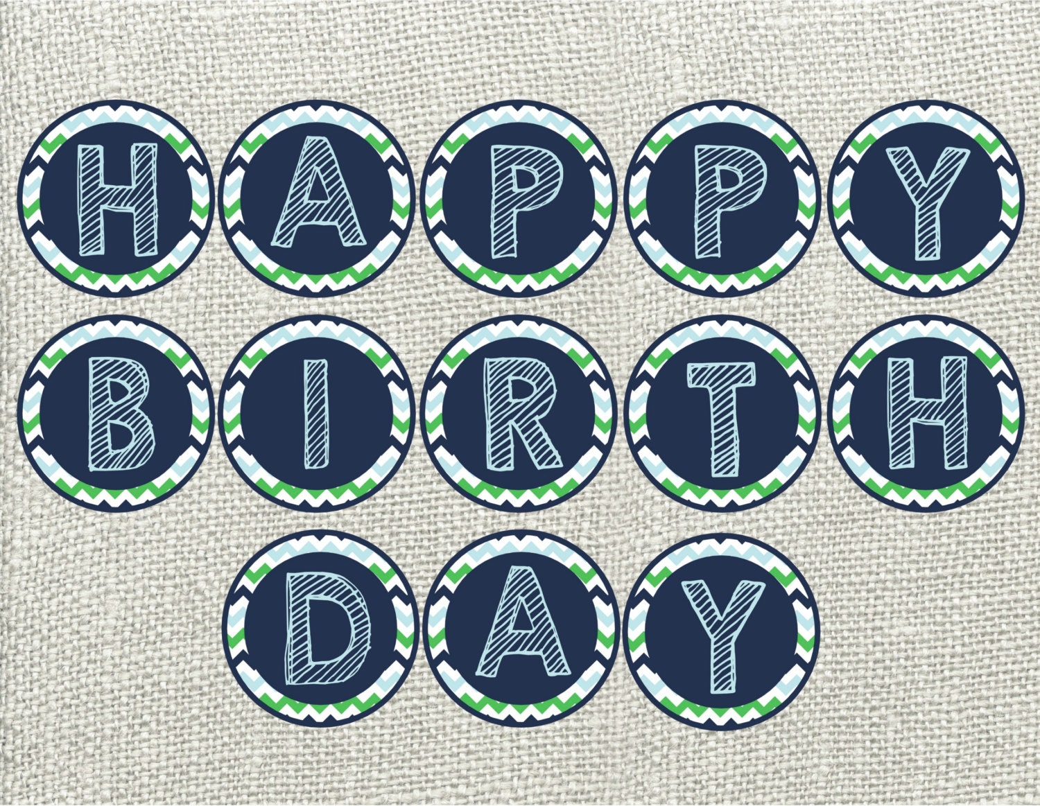 Blue & Green Chevron Printable Banner. Full Alphabet for | Etsy