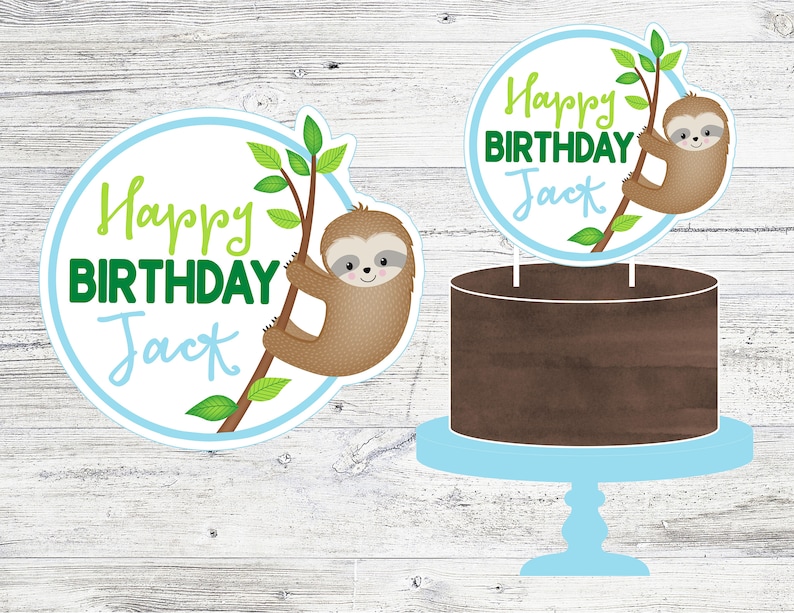 Printable Sloth Cake Topper. Blue Green & Brown Sloth Birthday - Etsy