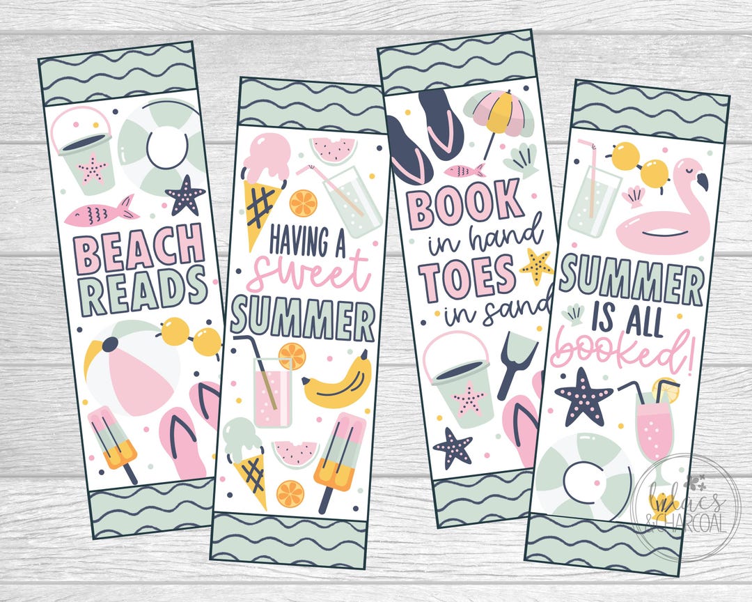 Printable Summer, Beach, Pool Bookmarks. Instant Digital Download. 4 ...