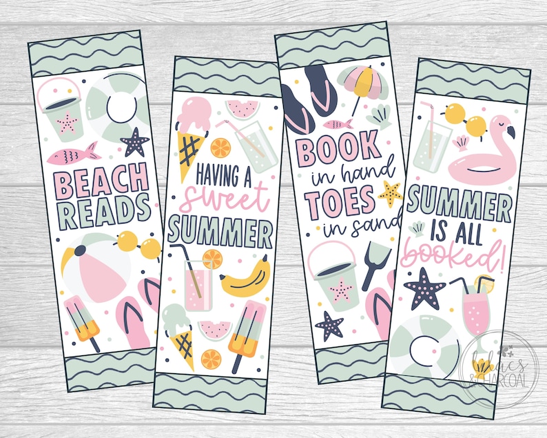 Printable Summer, Beach, Pool Bookmarks. Instant Digital Download. 4 ...