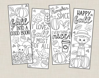 Printable Fall Color Your Own Bookmarks - Set of 4,instant Digital ...