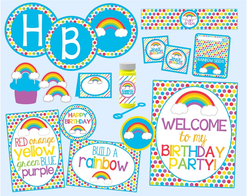 Rainbow Party Package! Digital Printable Party Package for Birthday, St ...