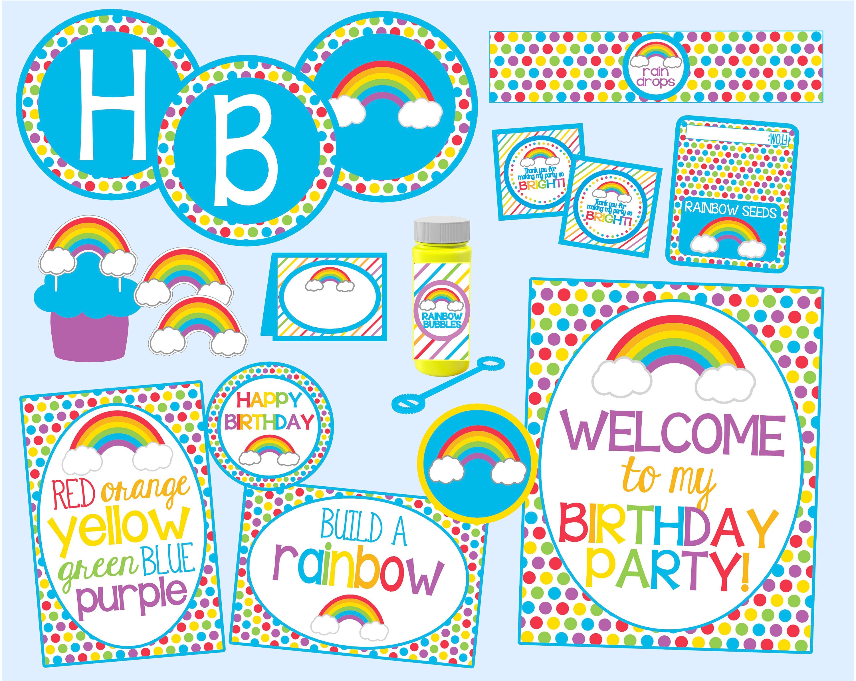 Rainbow Party Package Digital Printable Party Package for Birthday, St ...