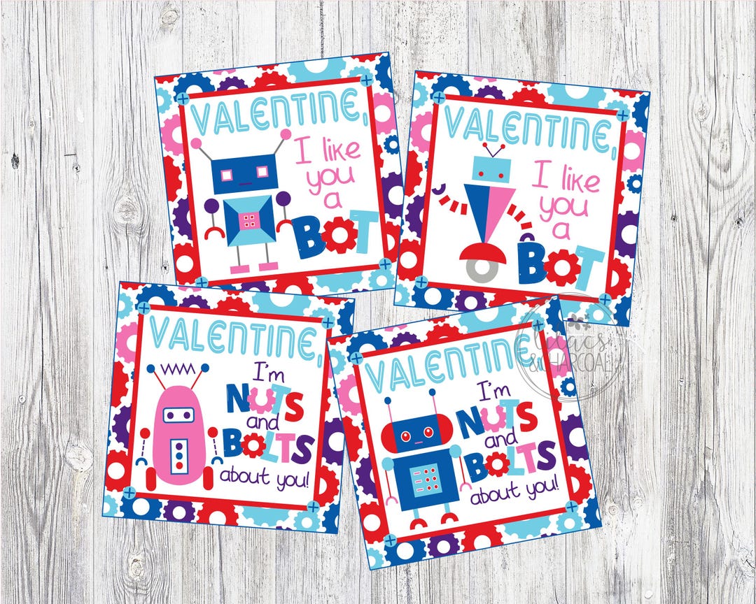 Printable Robot Valentine's Day Tags. Printable Instant Digital ...