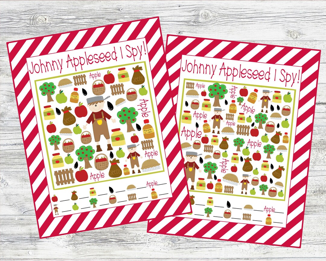 Johnny Appleseed I Spy Printable Games. 5 Different Sheets Easier to ...