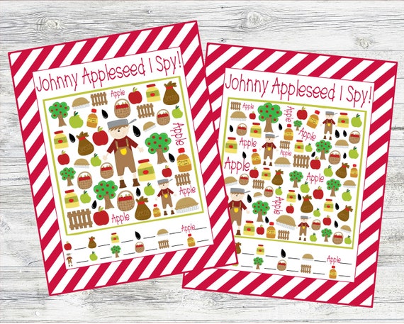 Johnny Appleseed I Spy Printable Games. 5 Different Sheets | Etsy
