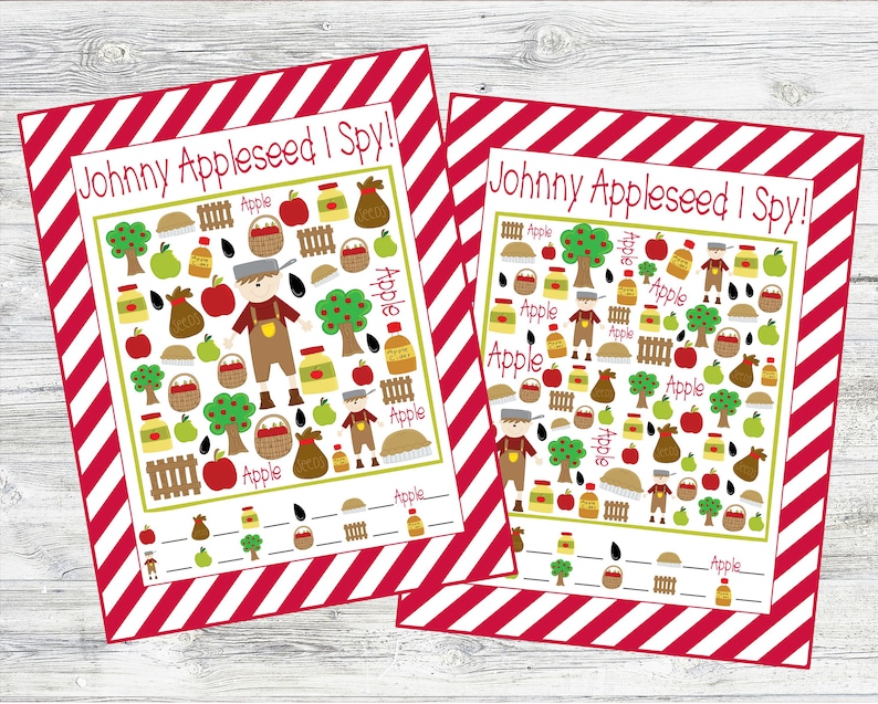 Johnny Appleseed I Spy Printable Games. 5 Different Sheets Easier to ...