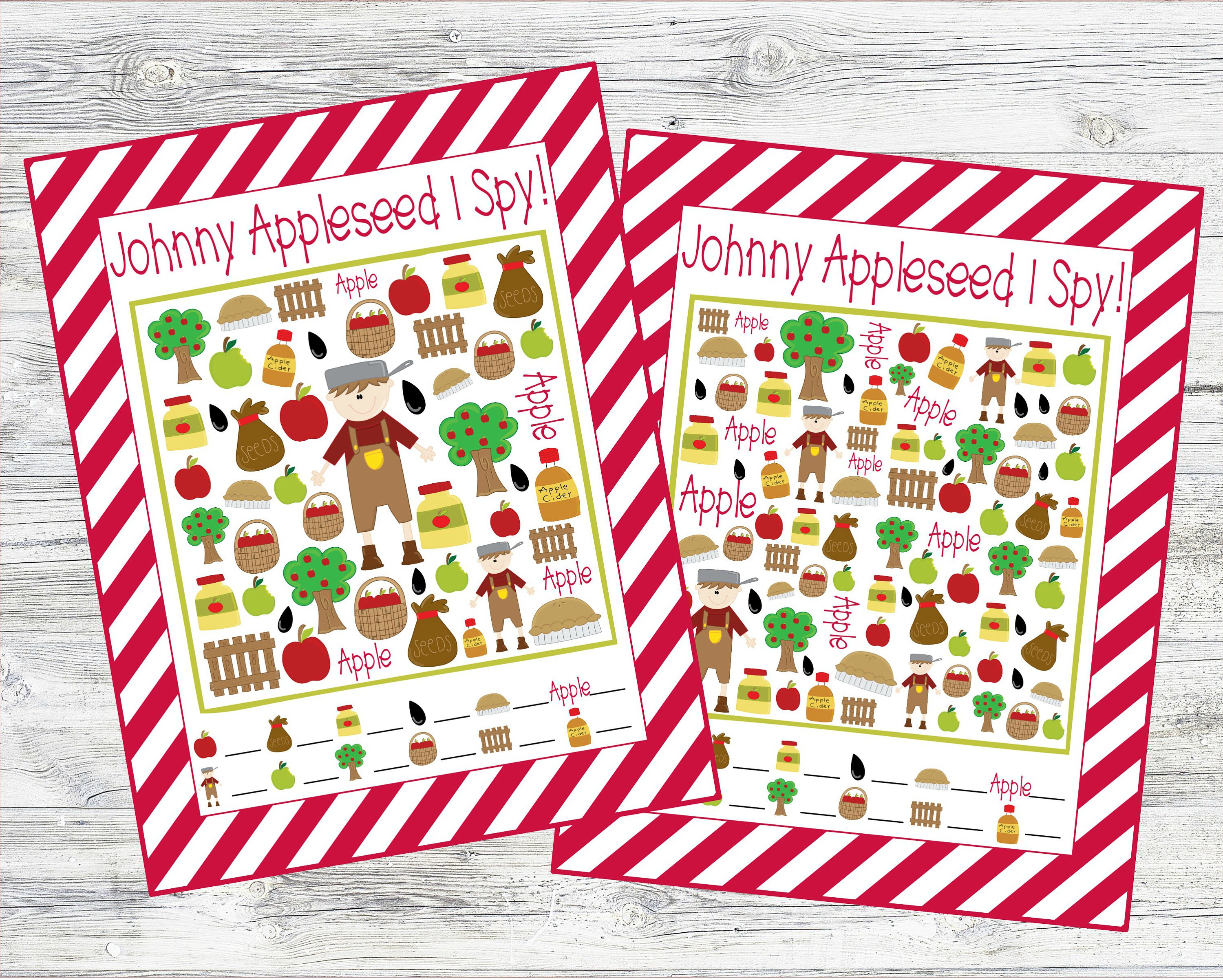 Johnny Appleseed I Spy Printable Games. 5 Different Sheets | Etsy