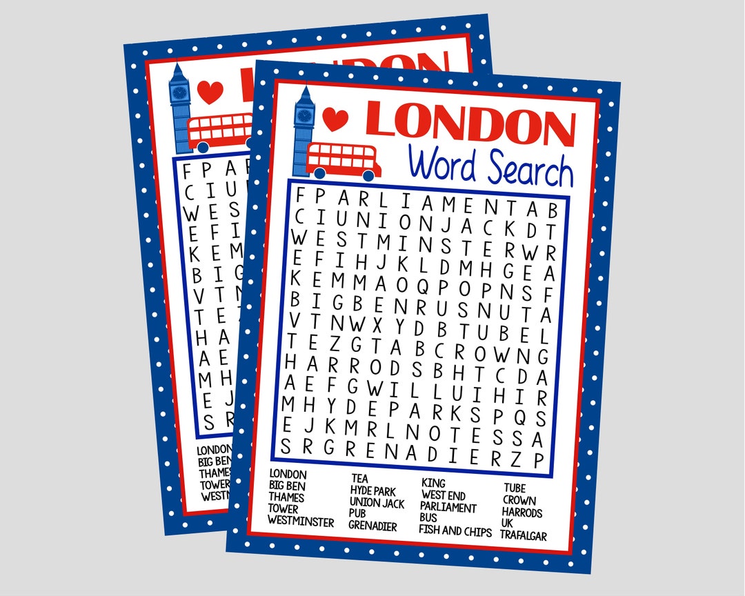 Printable London Word Search. Word Search for London, England Party ...