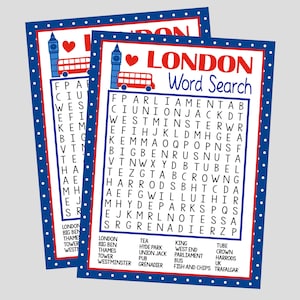 Printable London Word Search. Word Search for London, England Party ...