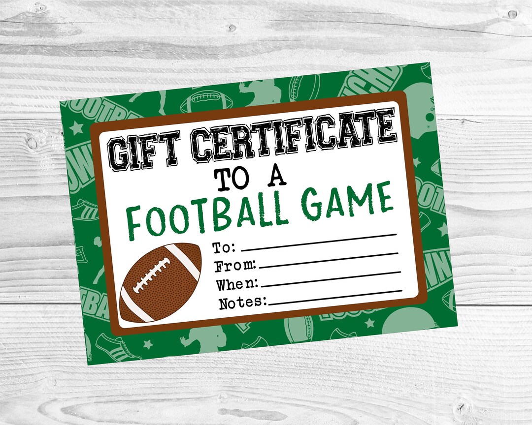 Printable Gift Certificate for a Football Game. Instant Digital ...