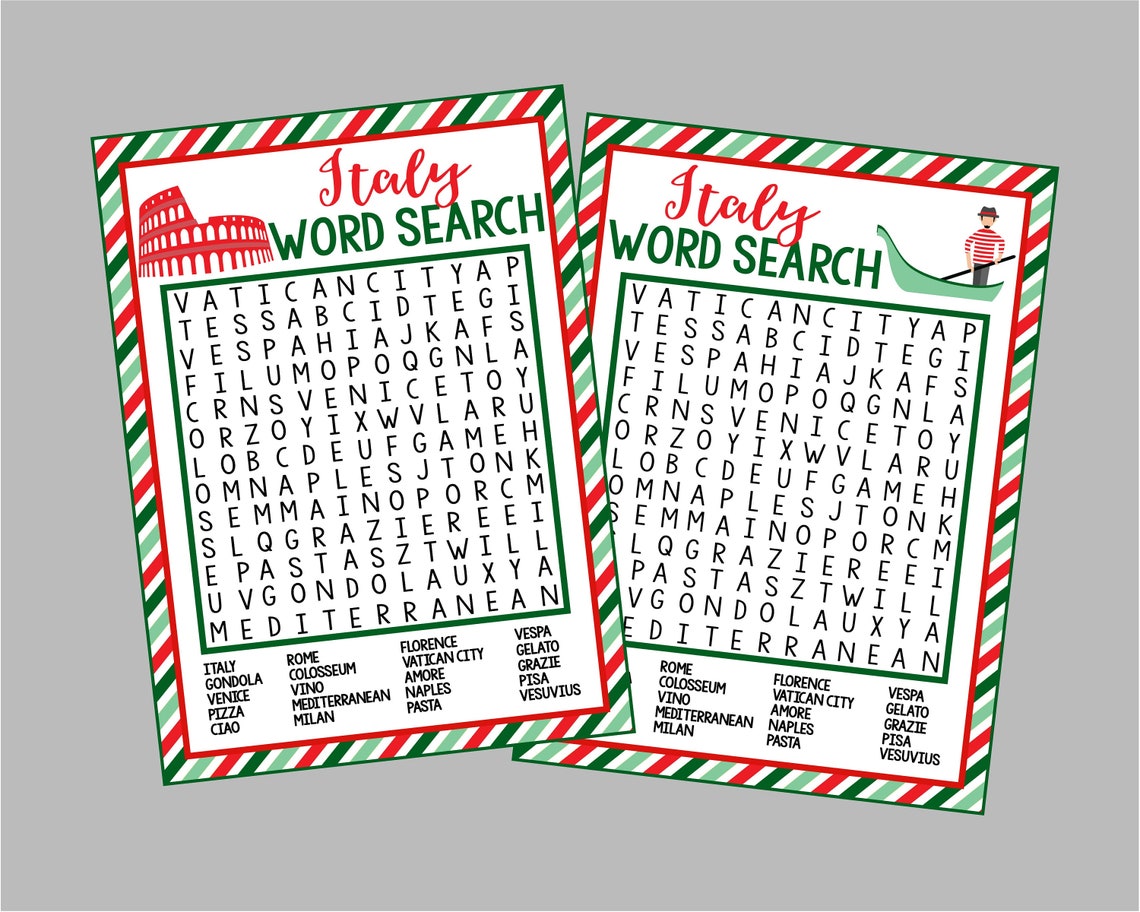 Printable Italy Word Search. Word Search for Italy Party - Etsy