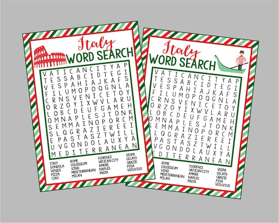 Printable Italy Word Search. Word Search for Italy Party - Etsy